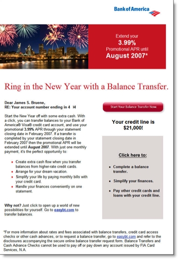 Email: Bank of America's "Ring in the New Year" Credit Card Balance ...